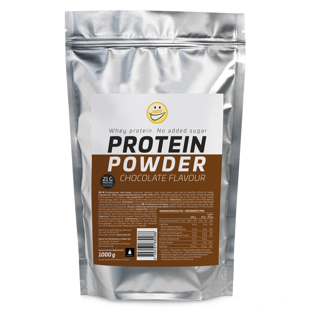 Proteinpulver med chokoladesmag uden tilsat sukker