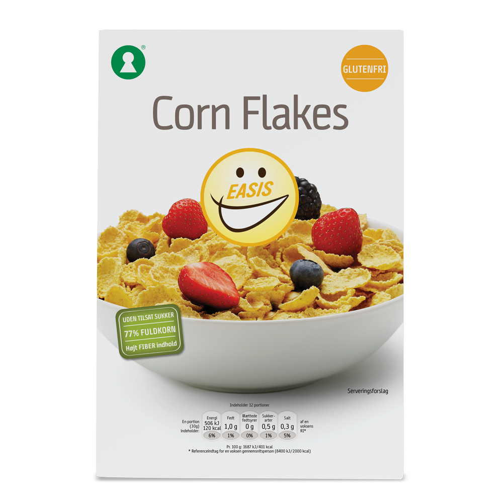 Glutenfri cornflakes uden tilsat sukker og 77% fuldkorn