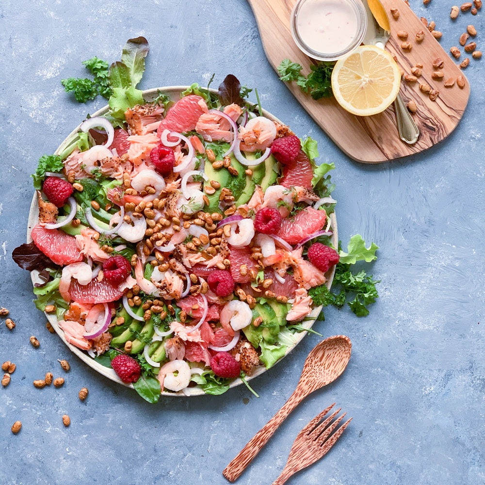 Opskrift » Sund Seafood salat med rejser og laks